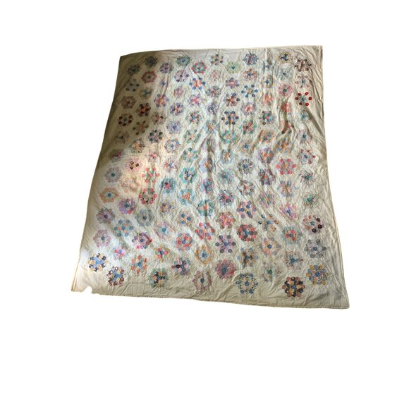 Homemade | Bedding | Vtg Grandmothers Flower Garden Twin Quilt Floral Pattern Hand Sewn Hexagon ...